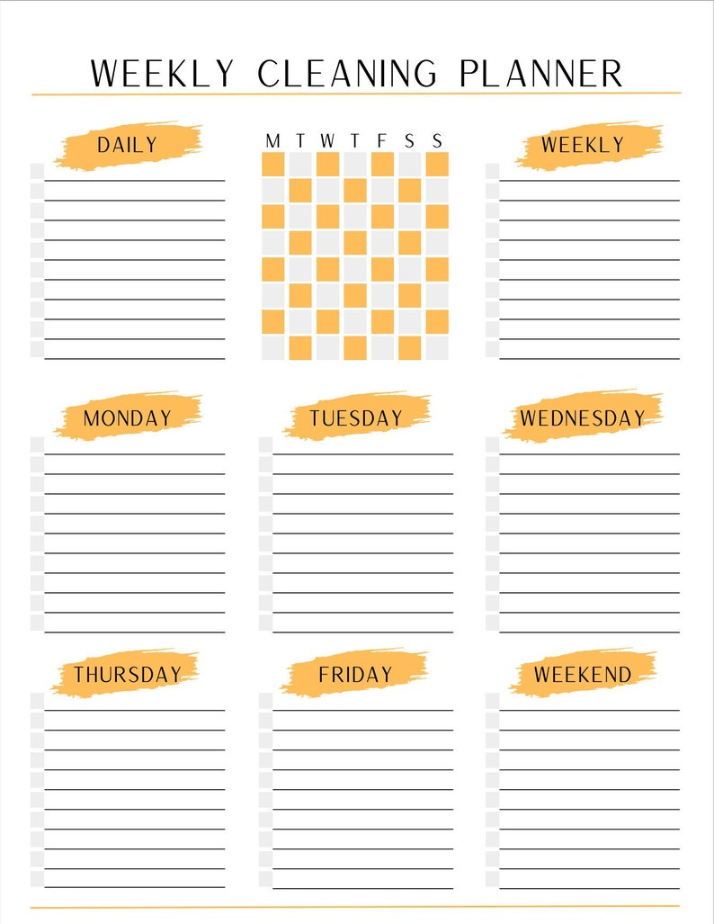 Simple Orange Weekly Cleaning Planner - Etsy
