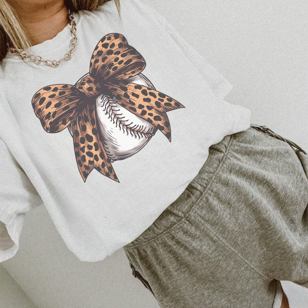 Coquette Baseball Shirt With Leopard Print Bow Baseball Fan Tee Vintage ...