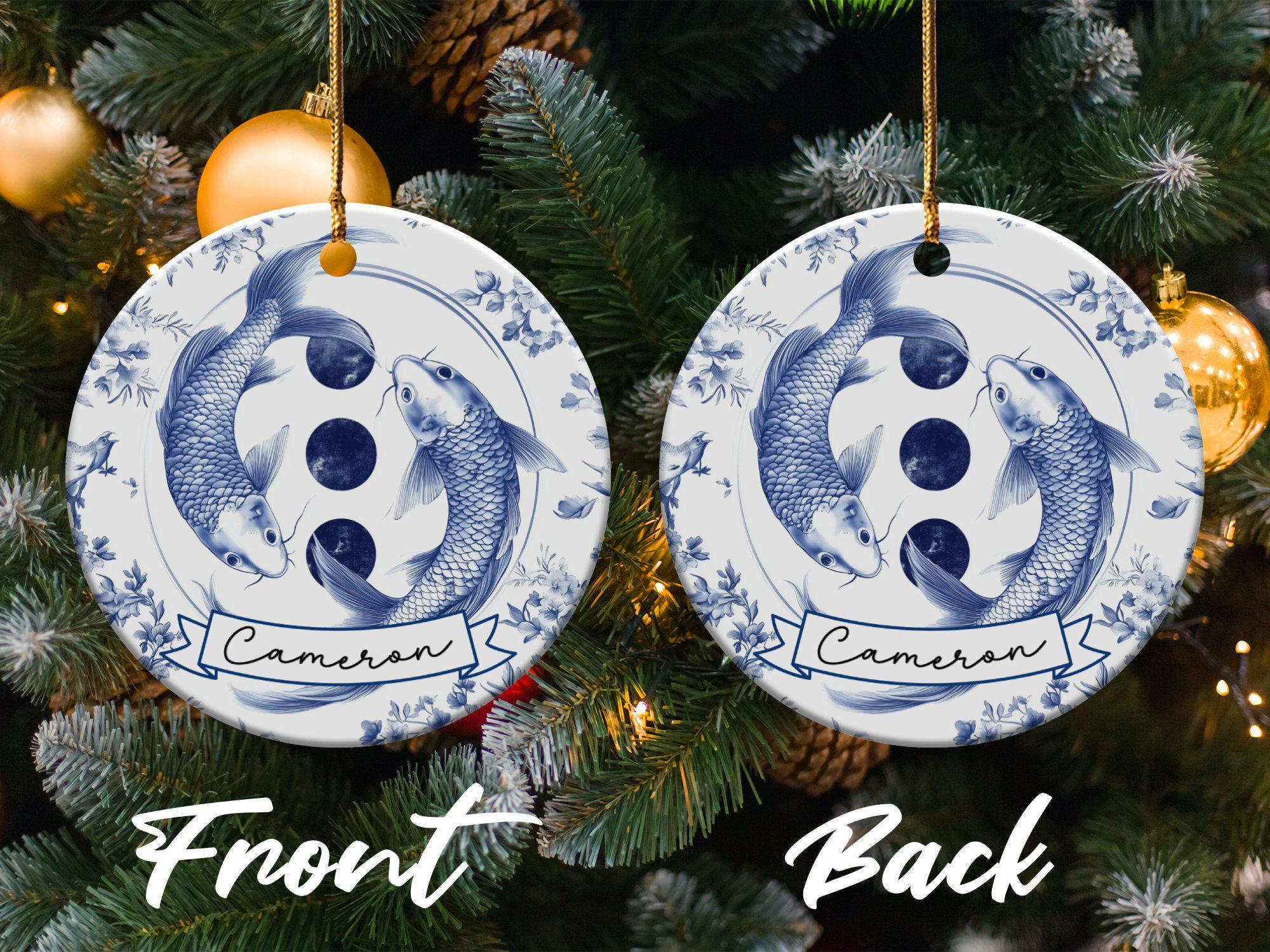 Koi Fish Ornament, Blue Toile Koi Fish Ornament, Chinoiserie Themed ...