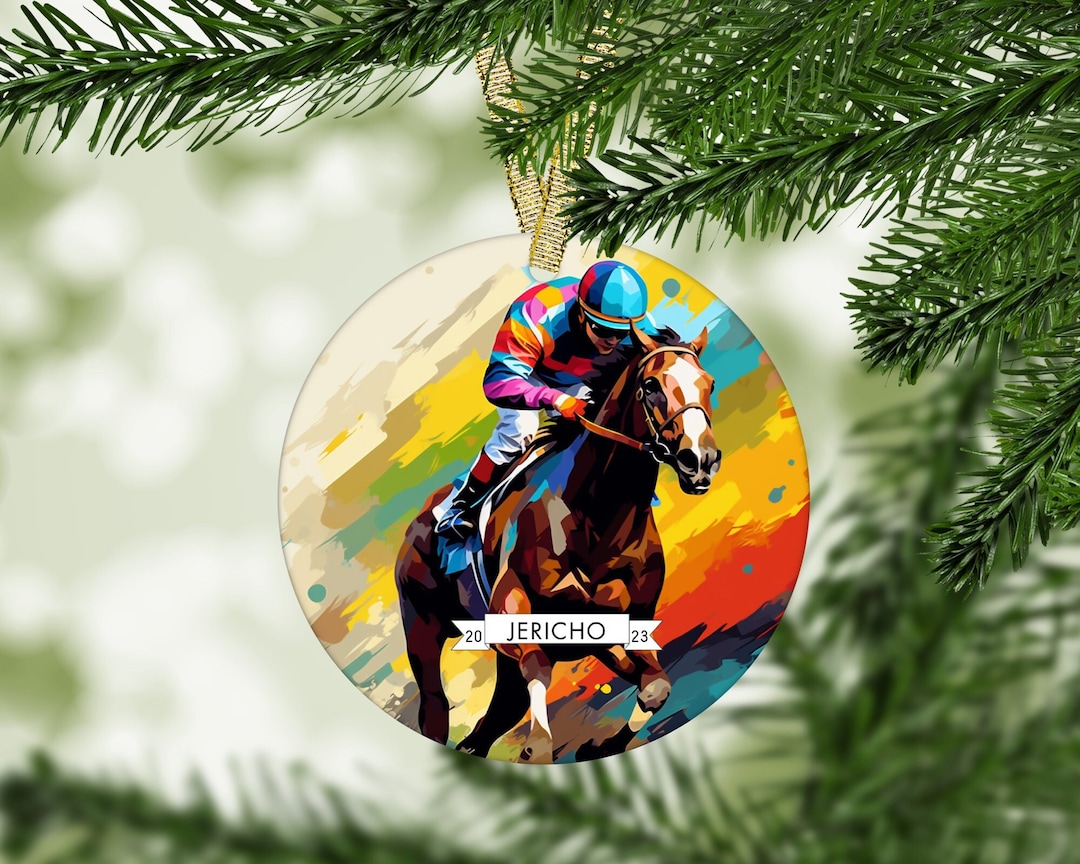 Jockey Ornament Christmas Equestrian Art Decor Custom Horse Racing Gift ...