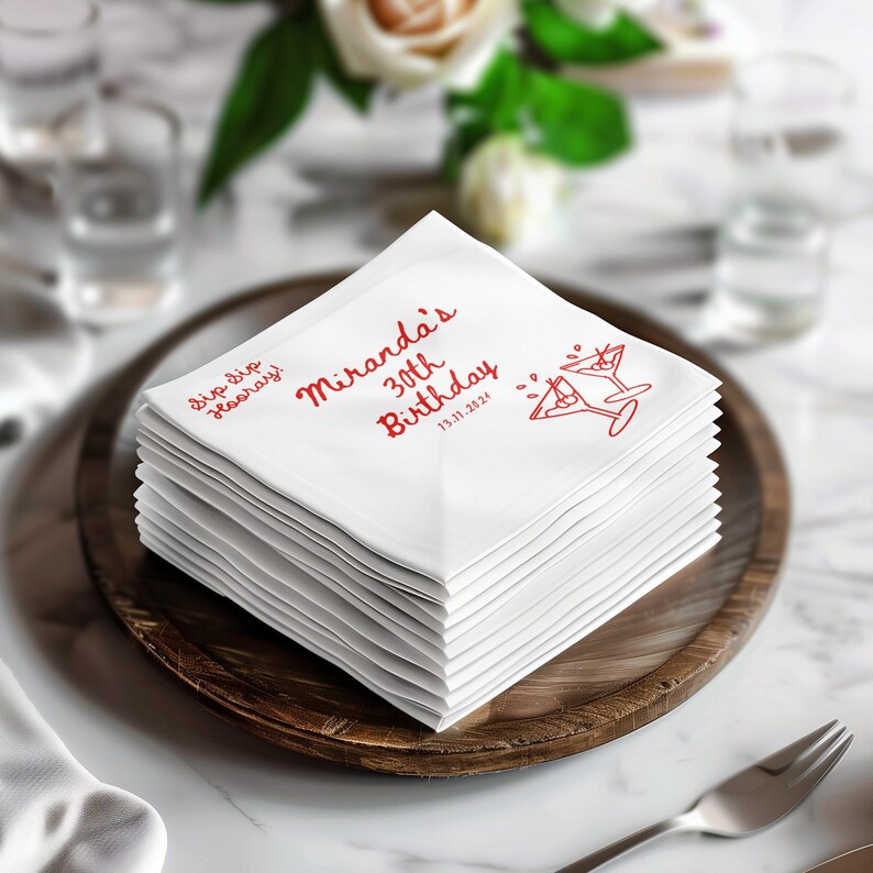 Custom Sip Sip Hooray Cocktail Napkins Personalized Birthday Beverage ...