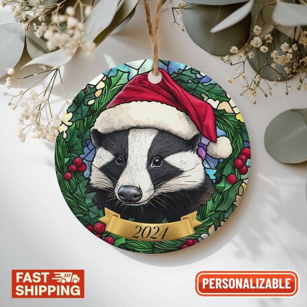 Christmas Badger Ornament, Holiday Animal Decor, Festive Wildlife Decor ...