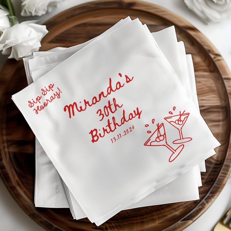 Custom Sip Sip Hooray Cocktail Napkins Personalized Birthday Beverage ...