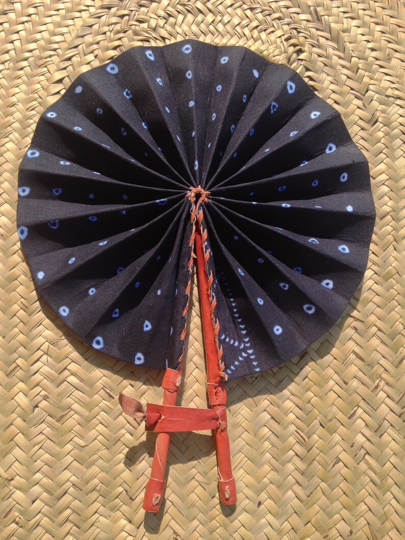 African Ankara Fabric Hand Fan, Leather Handle, Colorful Folding Fan - Etsy