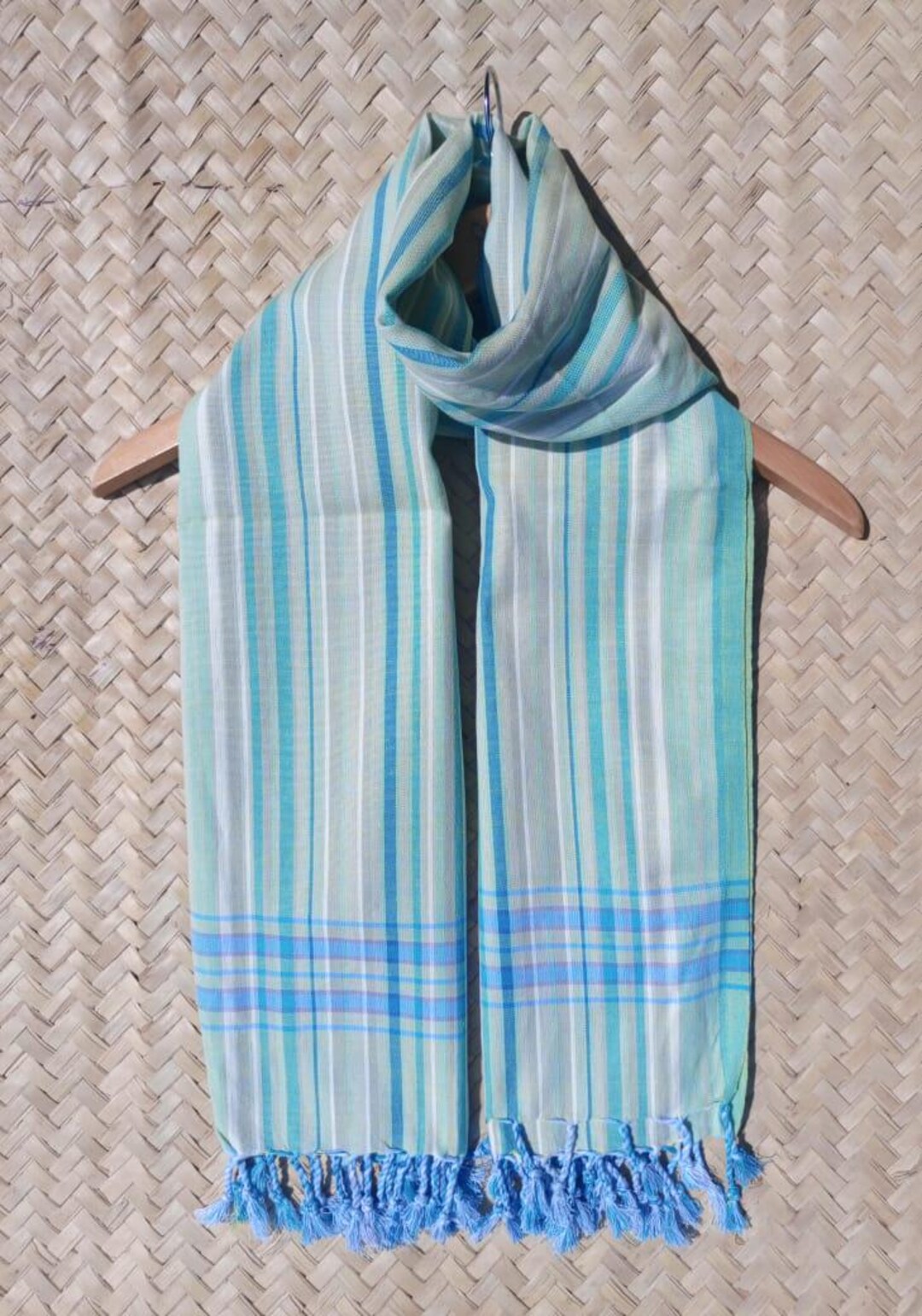 Handmade Personalized Green Striped Kikoi Scarf – Kenyan Cotton Wrap ...