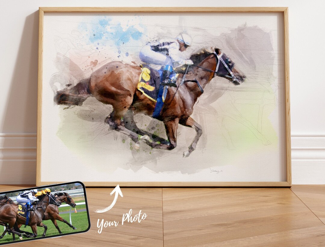 Horse Racing Custom Portrait, Race Horse Abstract Wall Art, Jockey ...