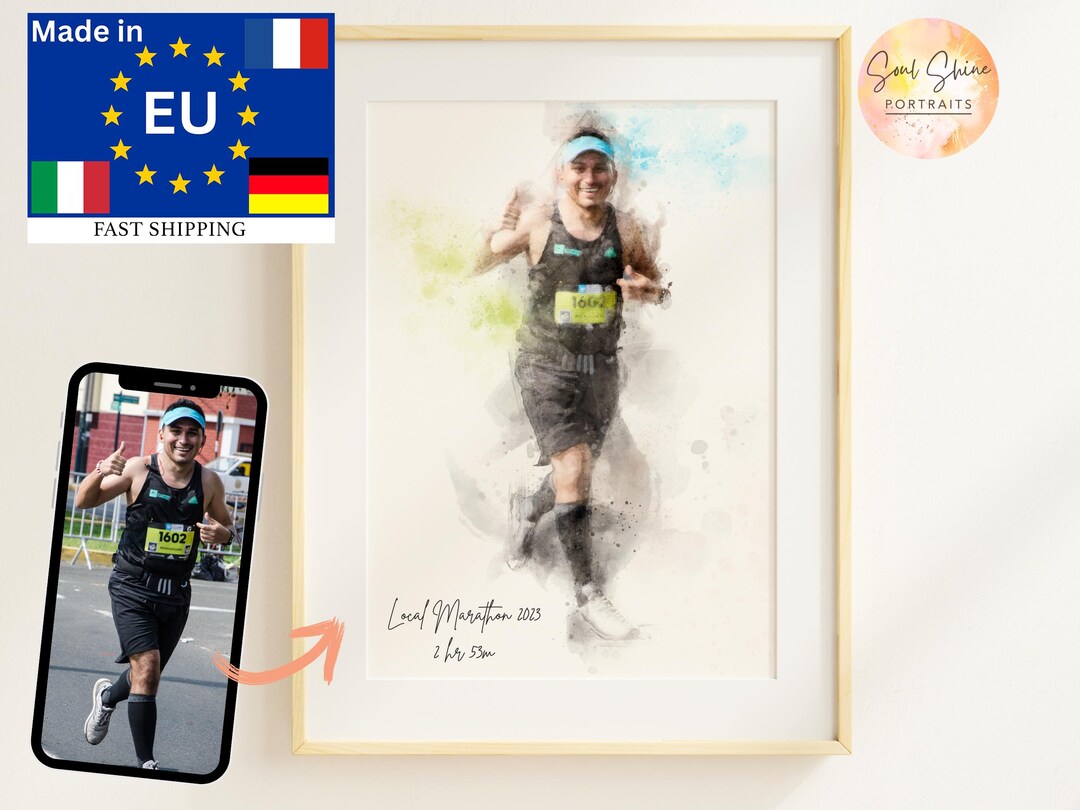 Runner Athlete Marathon Portrait, Custom Running Painting From Photo ...