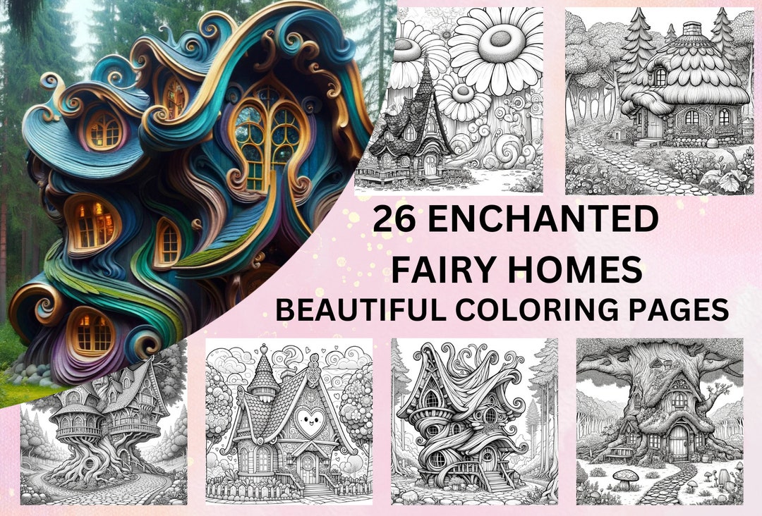 26 Enchanted Fairy Home Coloring Pages Adult and Kids Coloring Book ...