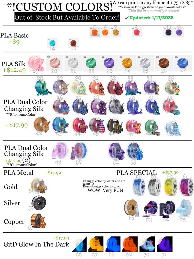 Custom Color Service ! Add Filament Color to Order Color of ANY CHOICE ...