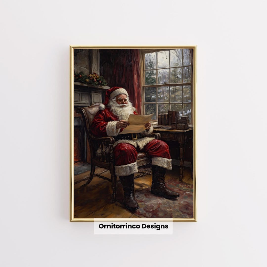 PRINTABLE Santa Reading a Letter Wall Art Christmas Print Vintage Style ...