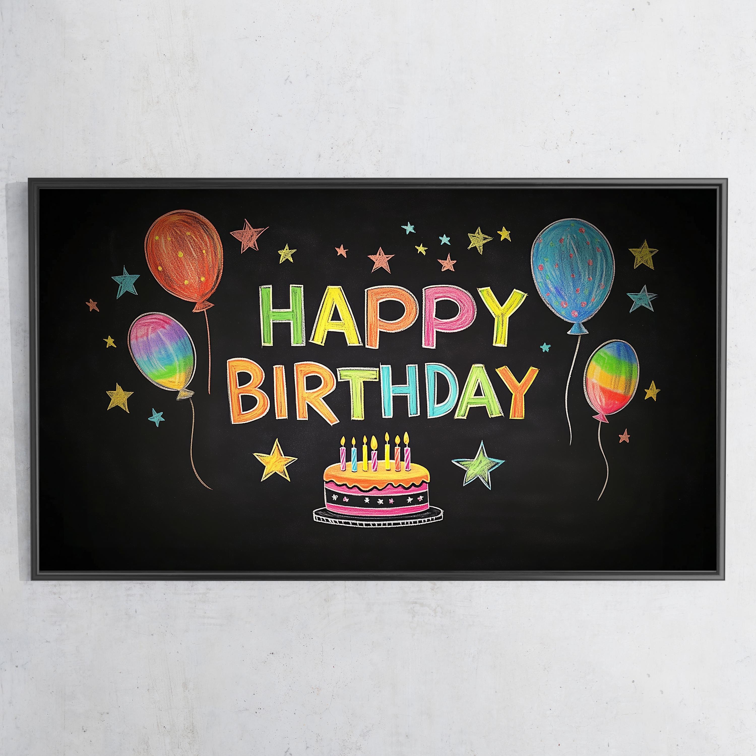Happy Birthday TV Art 4K | Chalkboard Style Art | Birthday Party ...