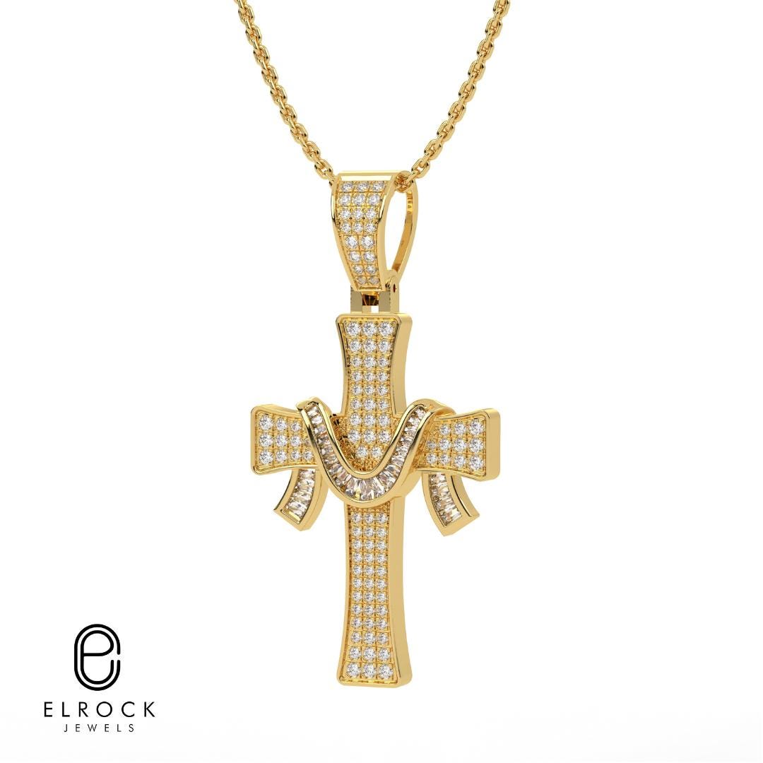 Diamond Cross Necklace, 14k Solid Gold and Lab Grwon Diamonds, Holy ...