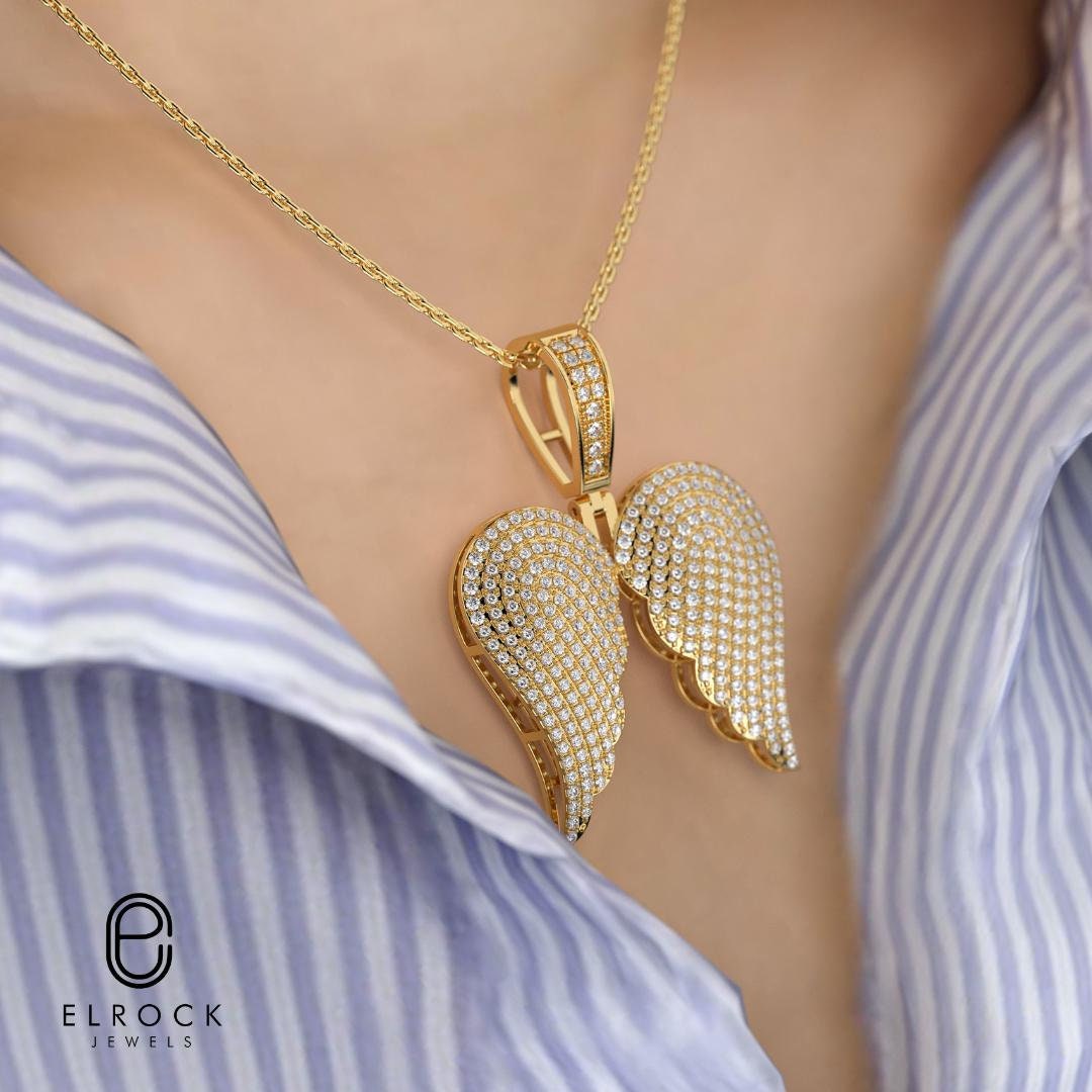 Diamond Angel Wings, 1.16ct Big Angel Wing Pendant, Unique Diamond Wing ...