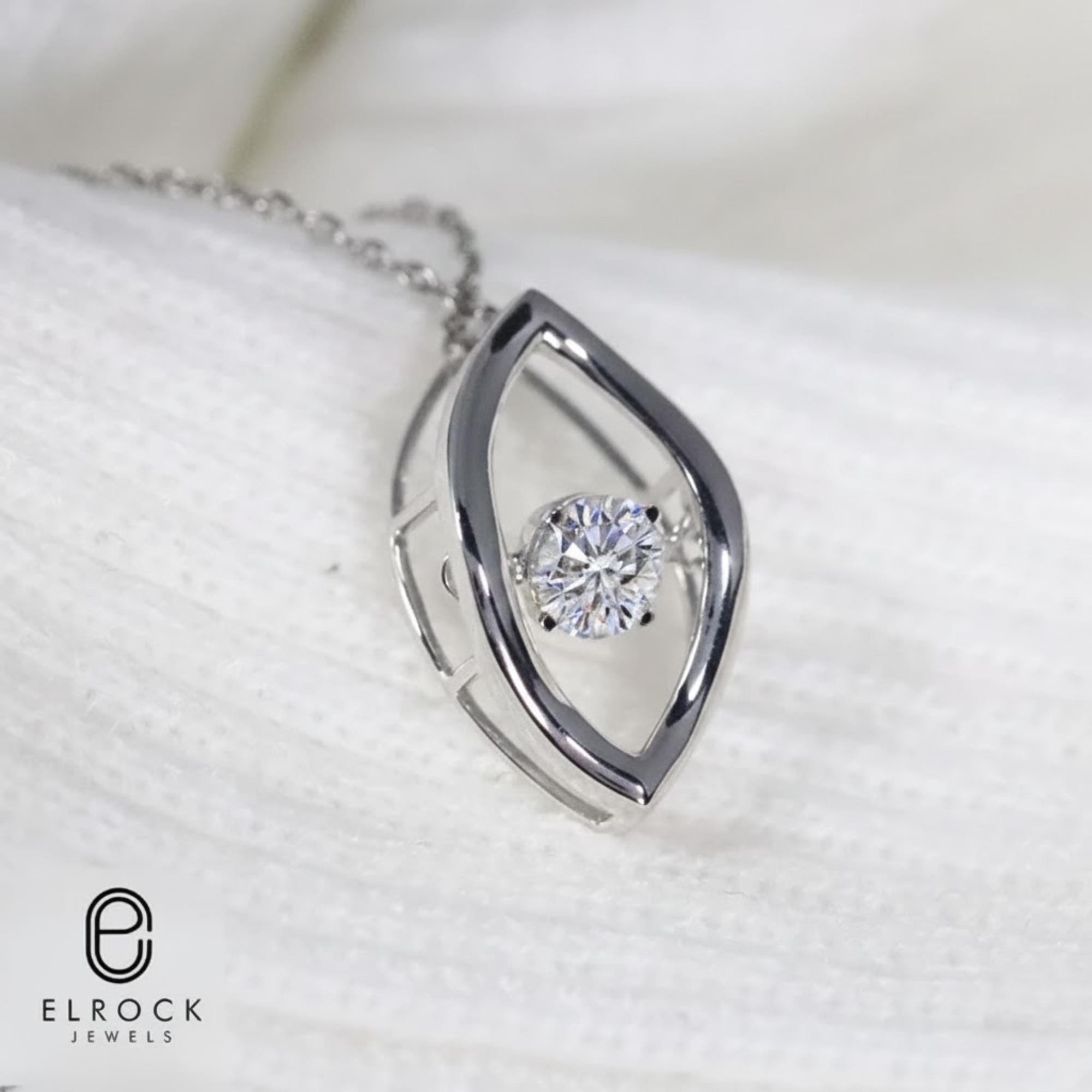 14k Solid Gold Dancing Diamond Necklace, Lab Grown Moving Diamond ...