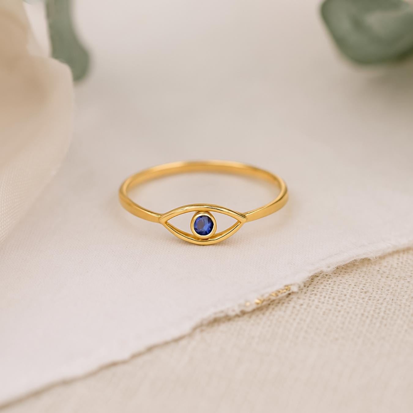Evil Eye Ring | Dainty Sapphire Evil Eye Jewelry | 14K Gold Minimalist ...