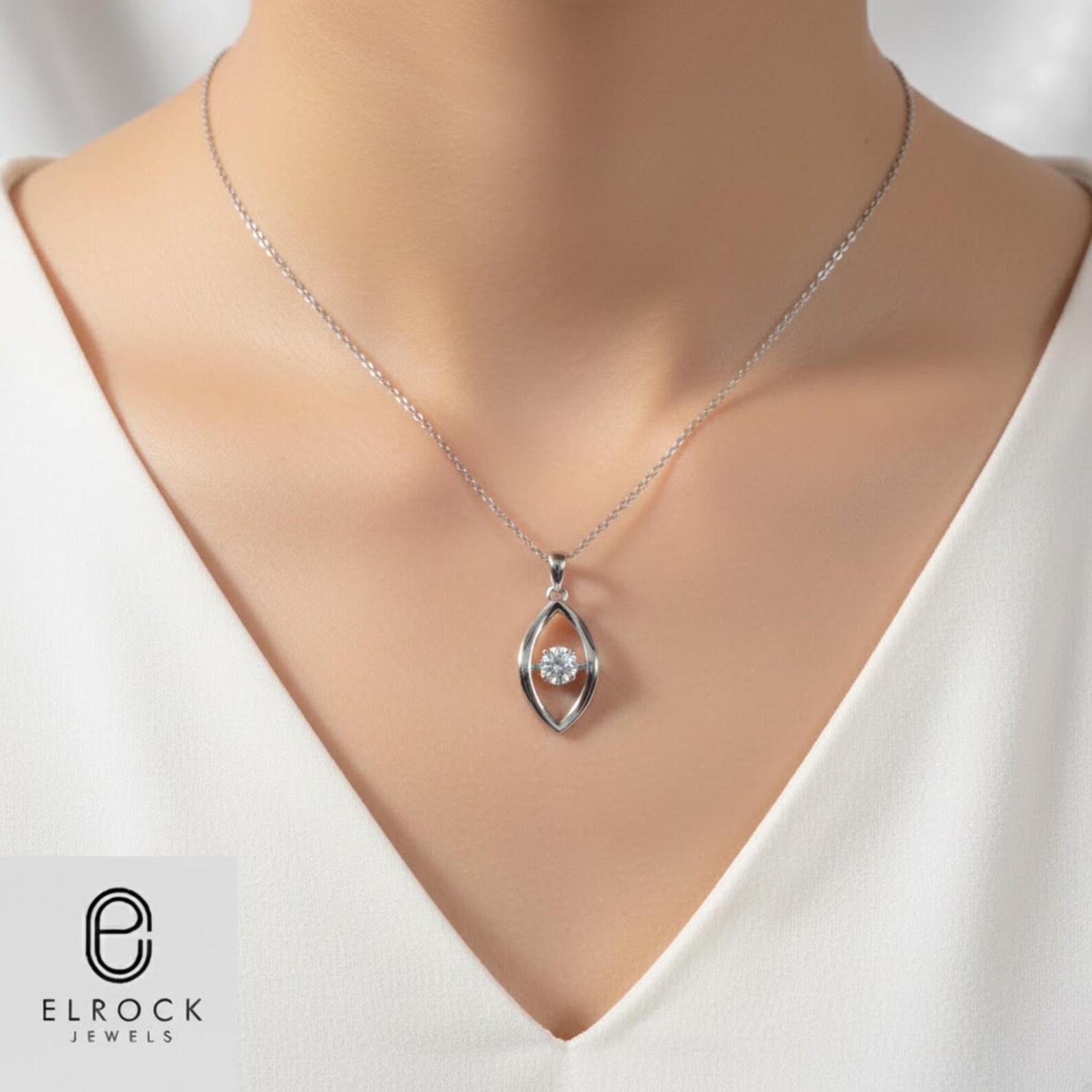 14k Solid Gold Dancing Diamond Necklace, Lab Grown Moving Diamond ...