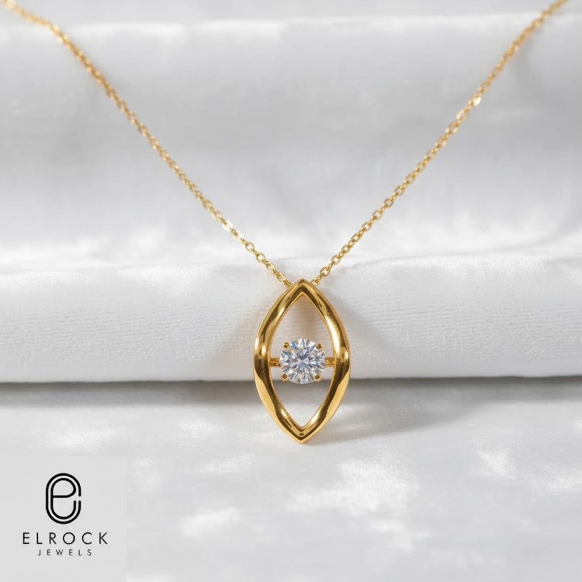 14k Solid Gold Dancing Diamond Necklace, Lab Grown Moving Diamond ...