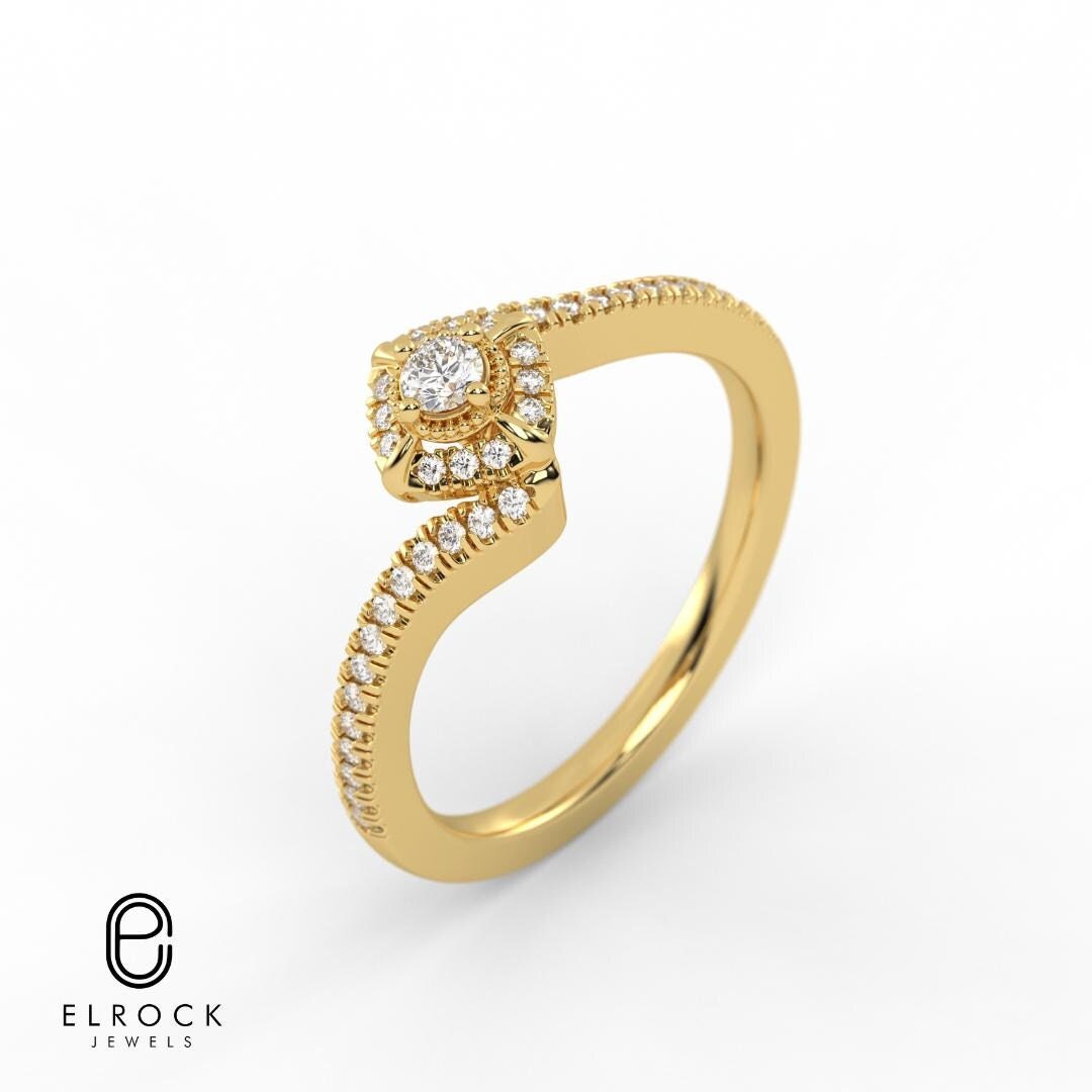 Swirl Bypass Shank Ring, 14K Gold Engagement Proposal Ring, Round Cut ...