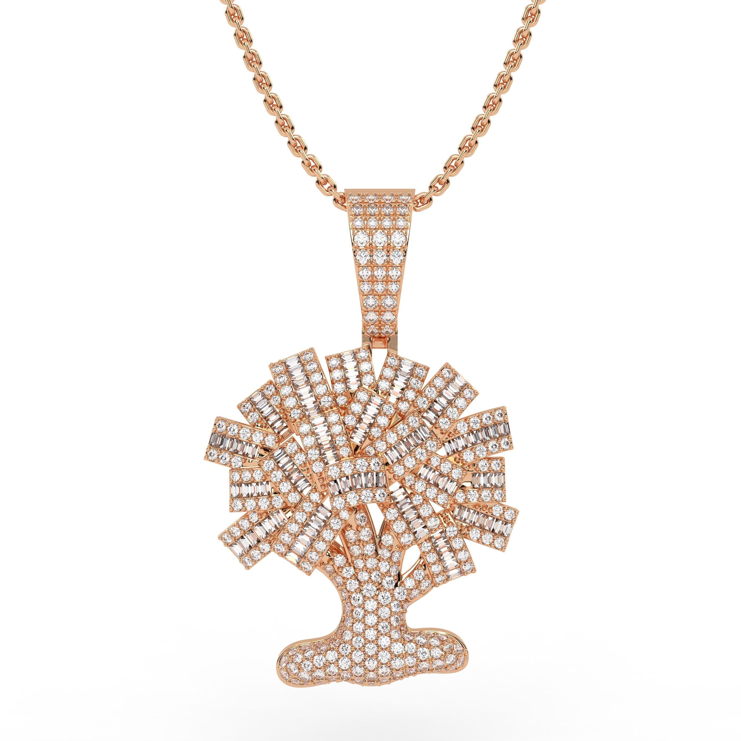 Iced Out Lab Grown Diamond Money Tree Charm Pendant | 14K & 18K Gold ...