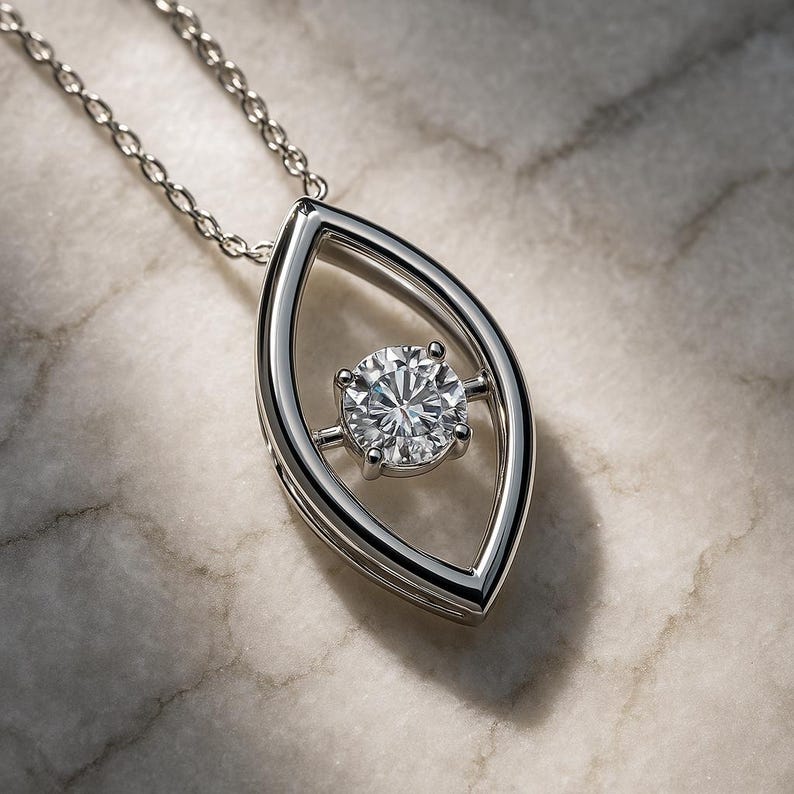 14k Solid Gold Dancing Diamond Necklace, Lab Grown Moving Diamond ...