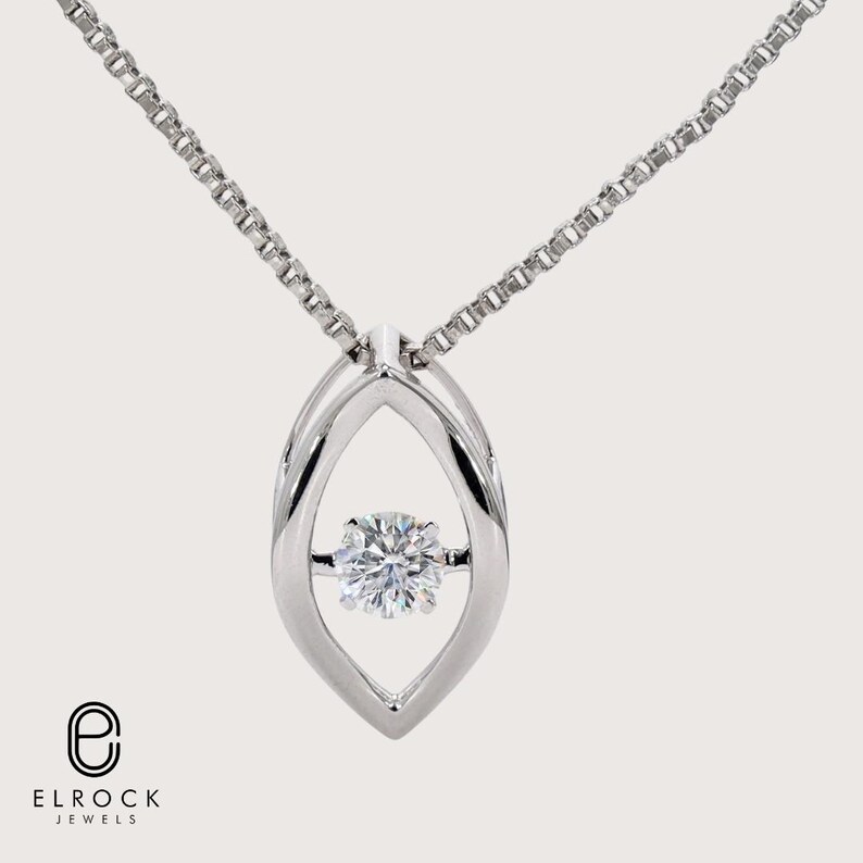 14k Solid Gold Dancing Diamond Necklace, Lab Grown Moving Diamond ...