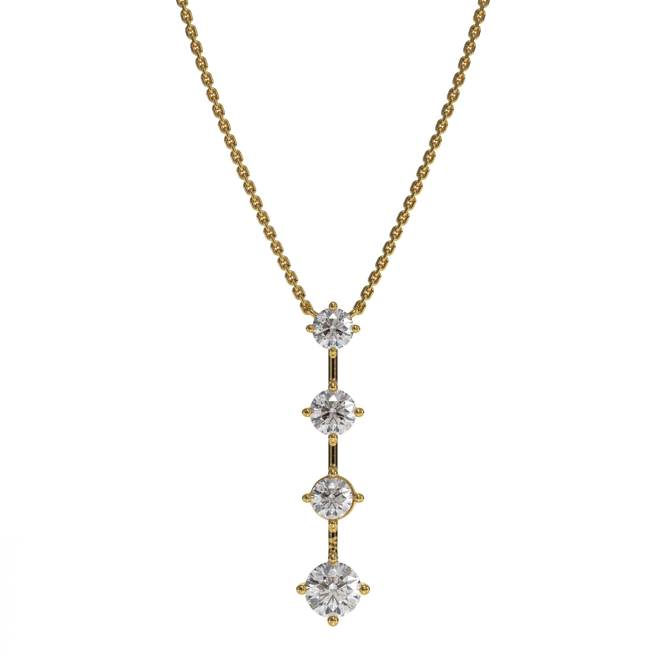 14k Solid Gold Diamond Vertical Bar Necklace - 4 Stone Vertical Line ...