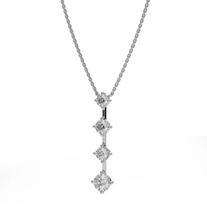14k Solid Gold Diamond Vertical Bar Necklace - 4 Stone Vertical Line ...