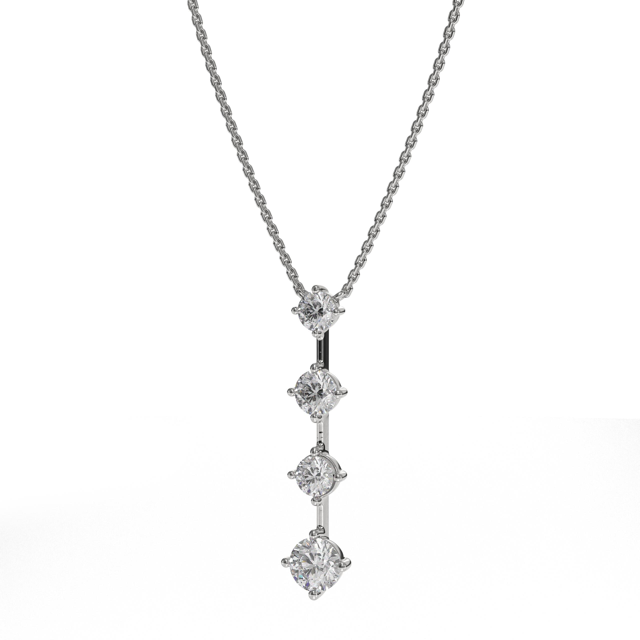 14k Solid Gold Diamond Vertical Bar Necklace - 4 Stone Vertical Line ...