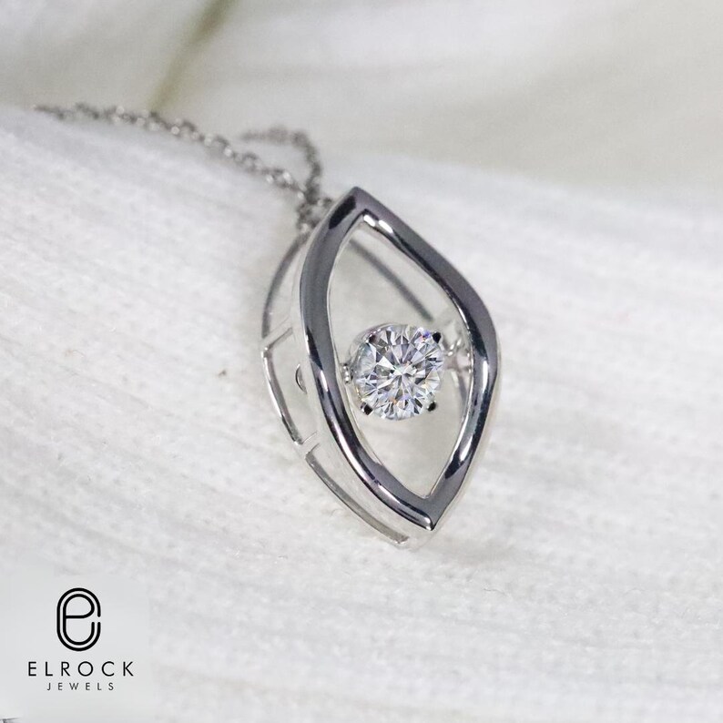 14k Solid Gold Dancing Diamond Necklace, Lab Grown Moving Diamond ...