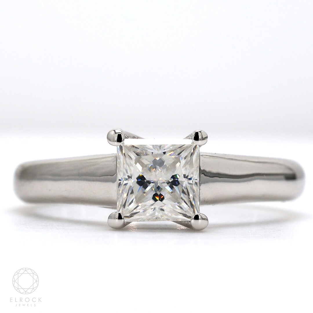 Princess Cut Lab Diamond Ring 0.96 CT Lab Grown Engagement - Etsy