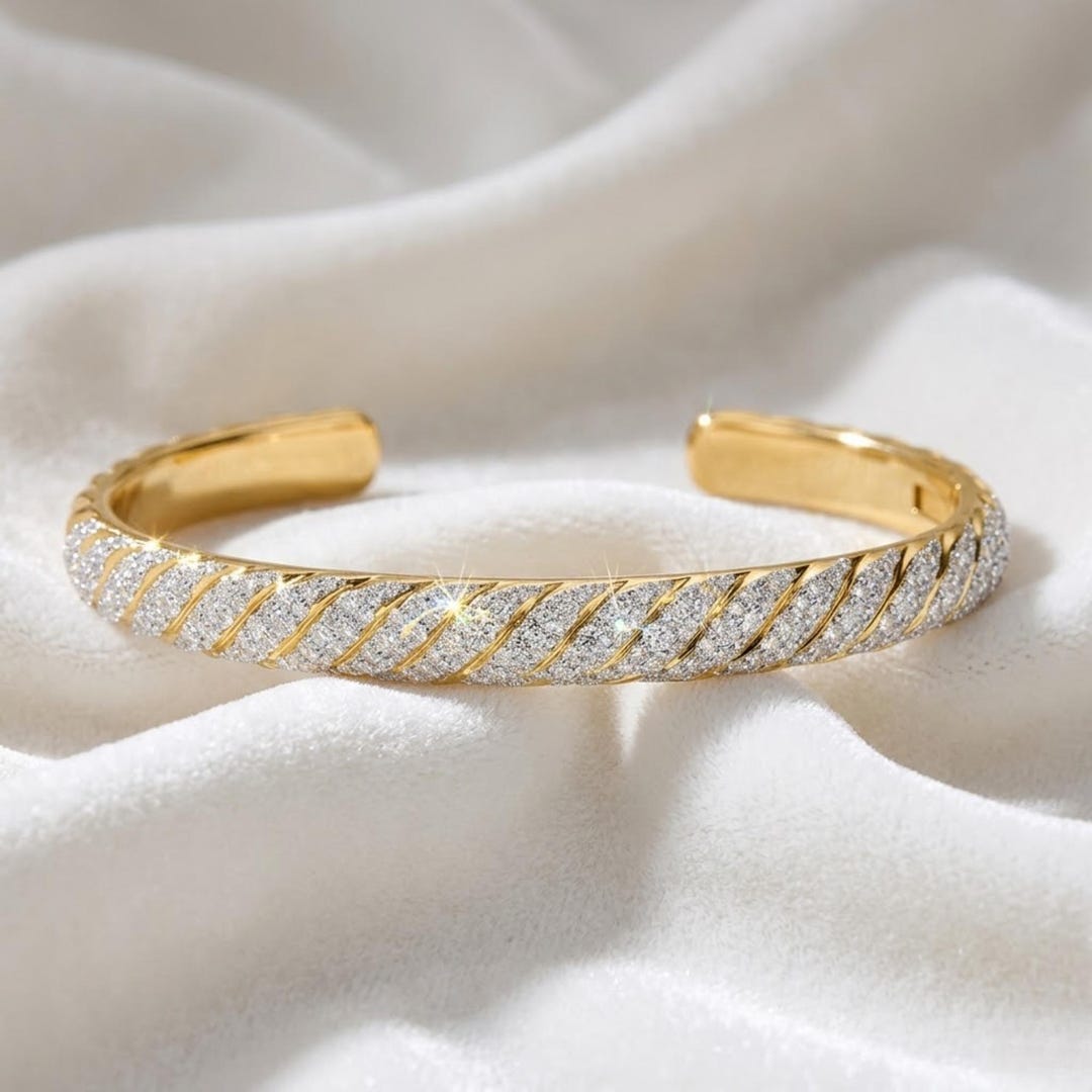 Diamond Cuff Bangle / 14k Gold Diamond Cuff Bracelet / Diamond Cuff for ...