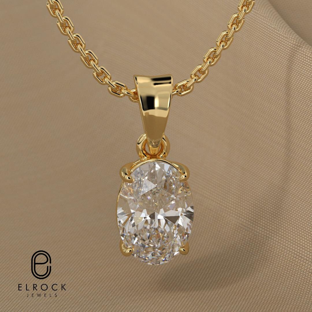 Simple Diamond Necklace, Rose Cut Diamond Prong Set Necklace, Oval ...