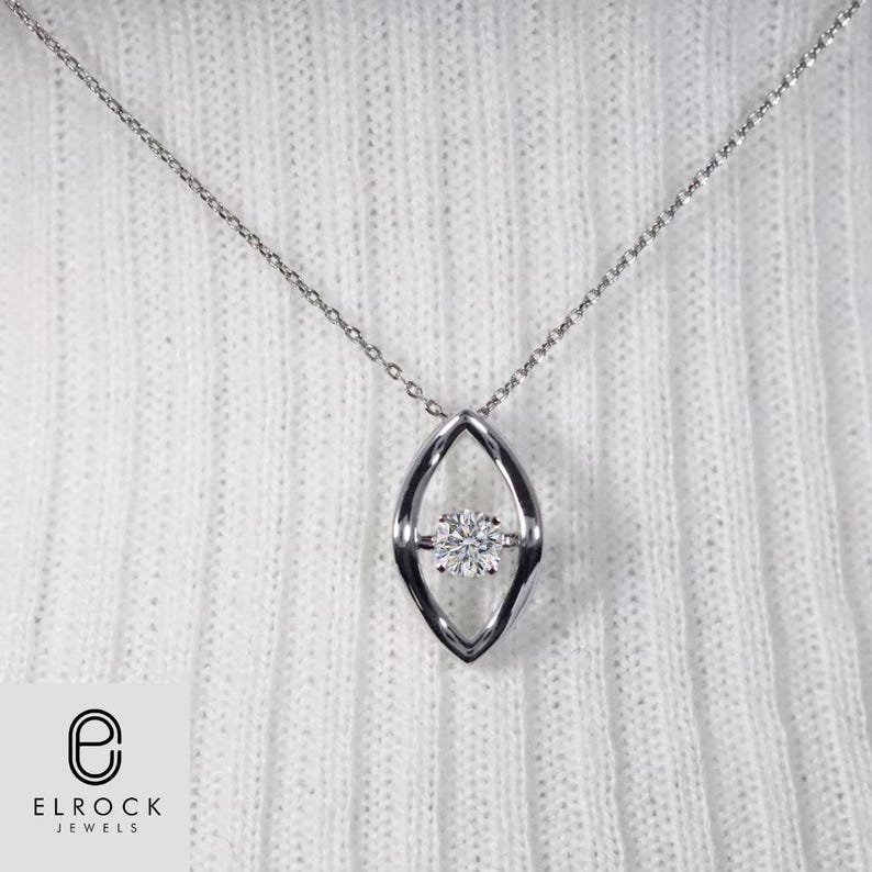 14k Solid Gold Dancing Diamond Necklace, Lab Grown Moving Diamond ...