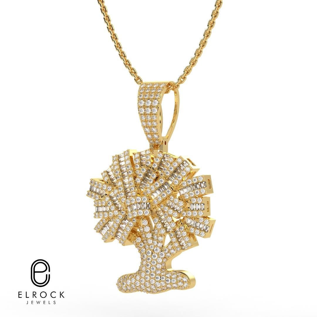 Iced Out Lab Grown Diamond Money Tree Charm Pendant | 14K & 18K Gold ...