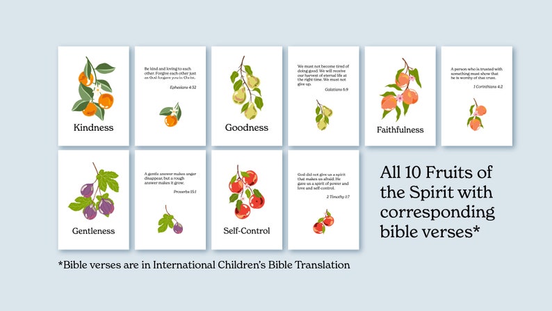 Fruits of the Spirit Biblical Flashcards, Educational Scripture Cards ...