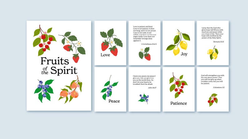 Fruits of the Spirit Biblical Flashcards, Educational Scripture Cards ...