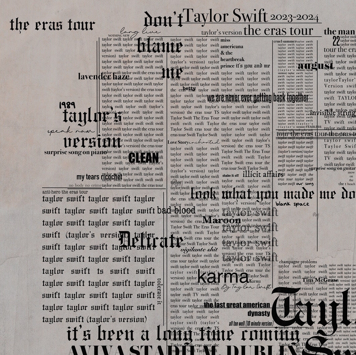 Eras Tour Setlist - Etsy