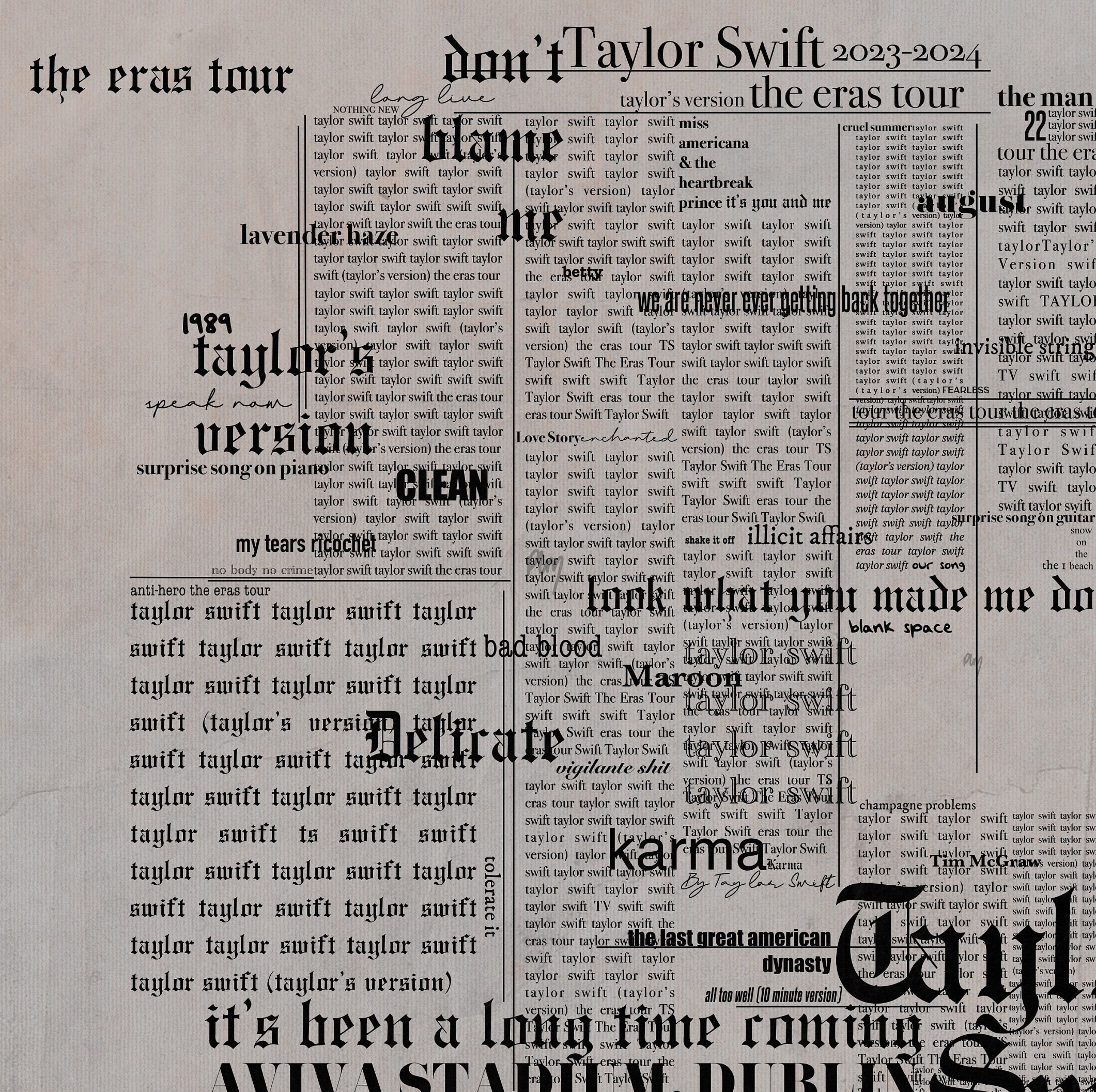 Eras Tour Setlist - Etsy