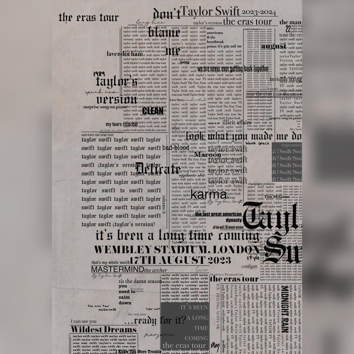 Eras Tour Setlist - Etsy