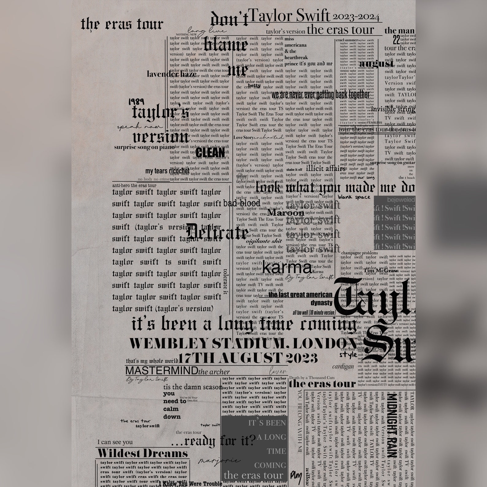 Eras Tour Setlist - Etsy