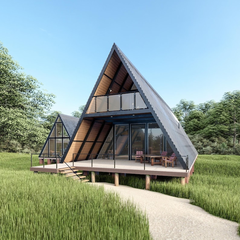 Tiny Twin A-frame Cabin DIY Plans 8x18 Modern Cabin House Architectural ...