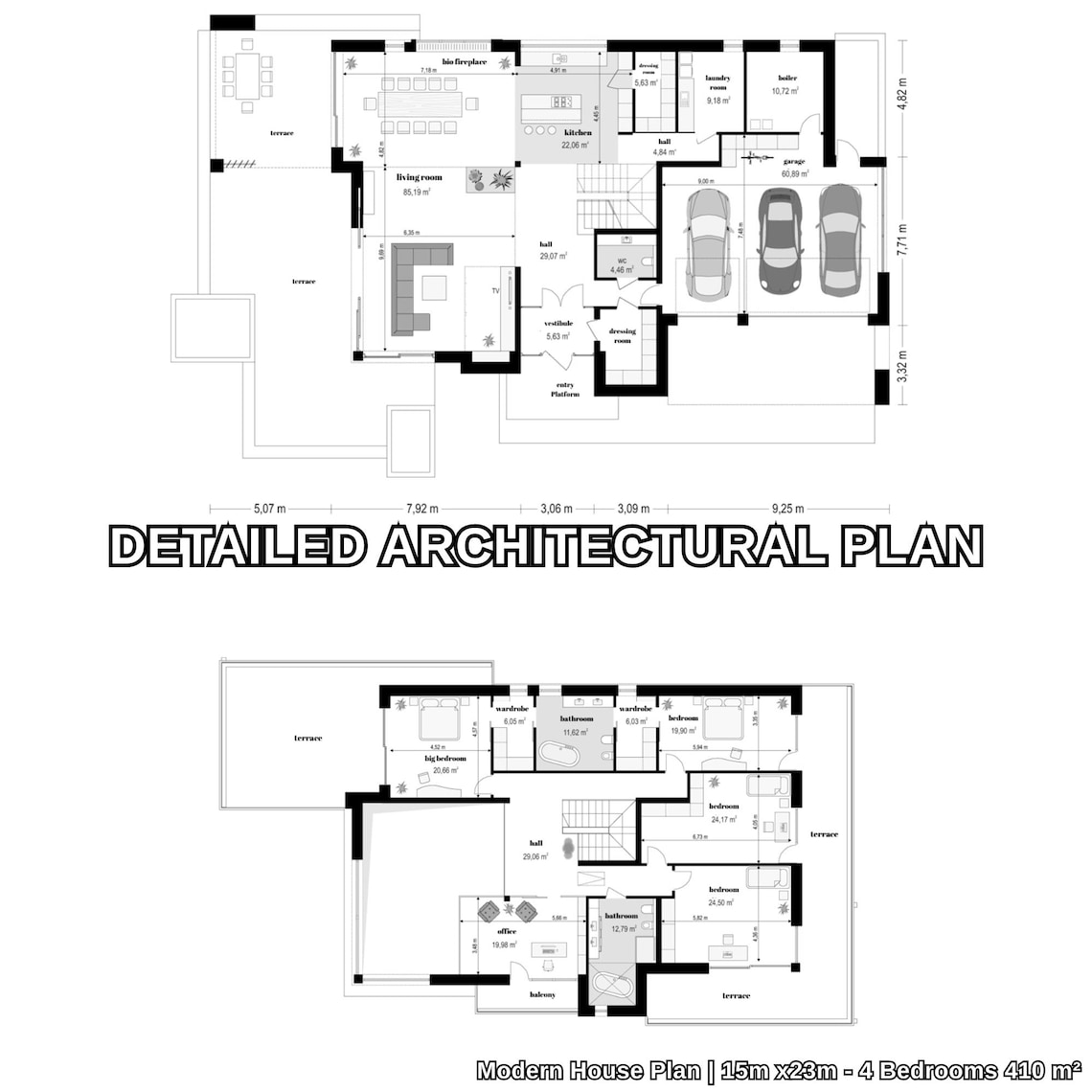 Modern House Plan -15m X 23m, 4 Bedrooms, 410 M2 ||| 17m X 20m - 4 ...