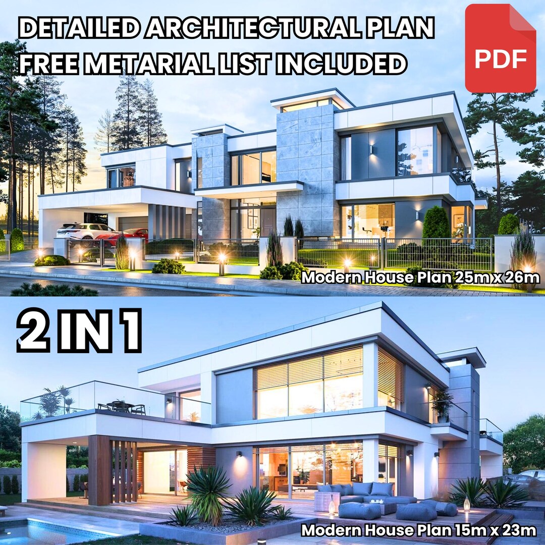 Modern House Plans 25m X 26m | 15m X 23m / 5 Bedroom 543 M2 | 4 Bedrooms 410 M2 W/ Loft, Bedroom ...