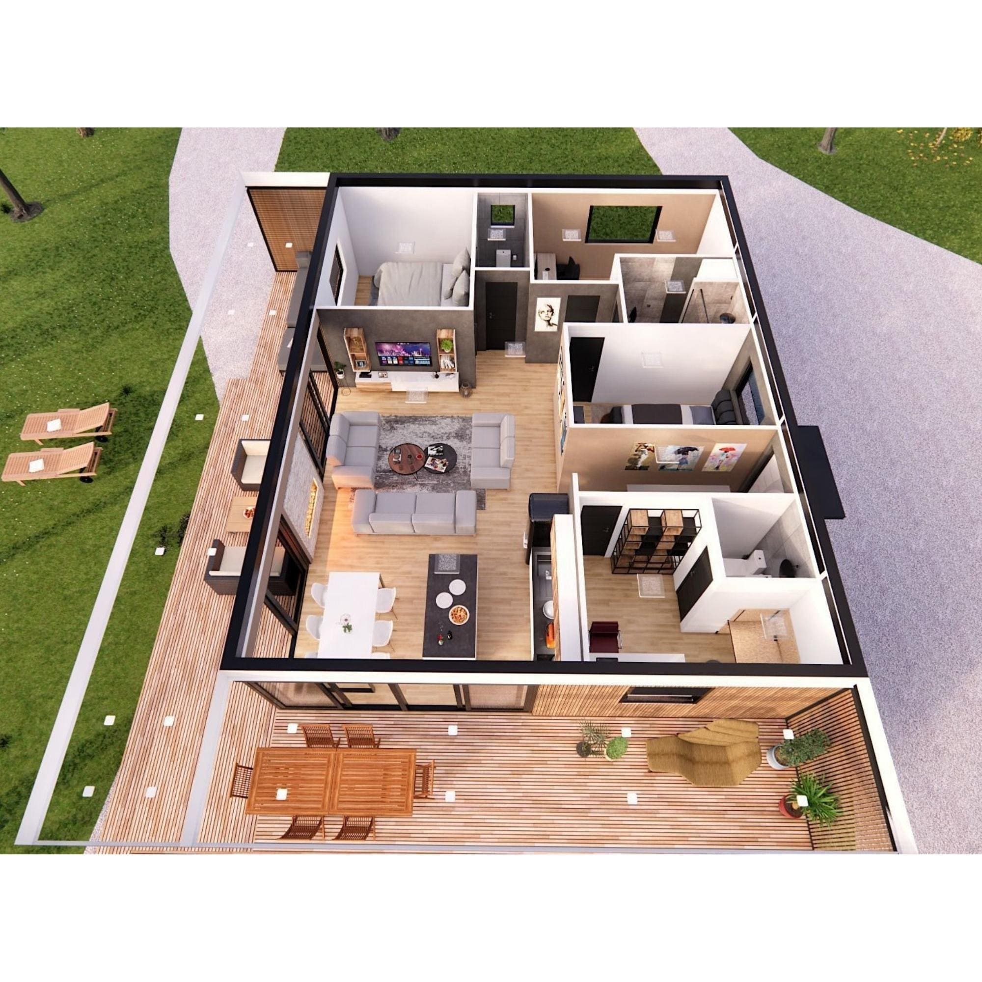 Family Mountain House Plan 11m X 13m - Modern Floor Plans, 3 Bedroom ...