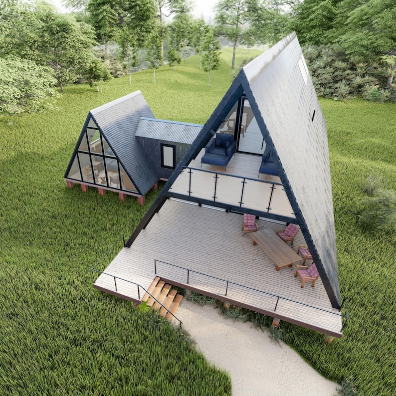 Tiny Twin A-frame Cabin DIY Plans 8x18 Modern Cabin House Architectural ...