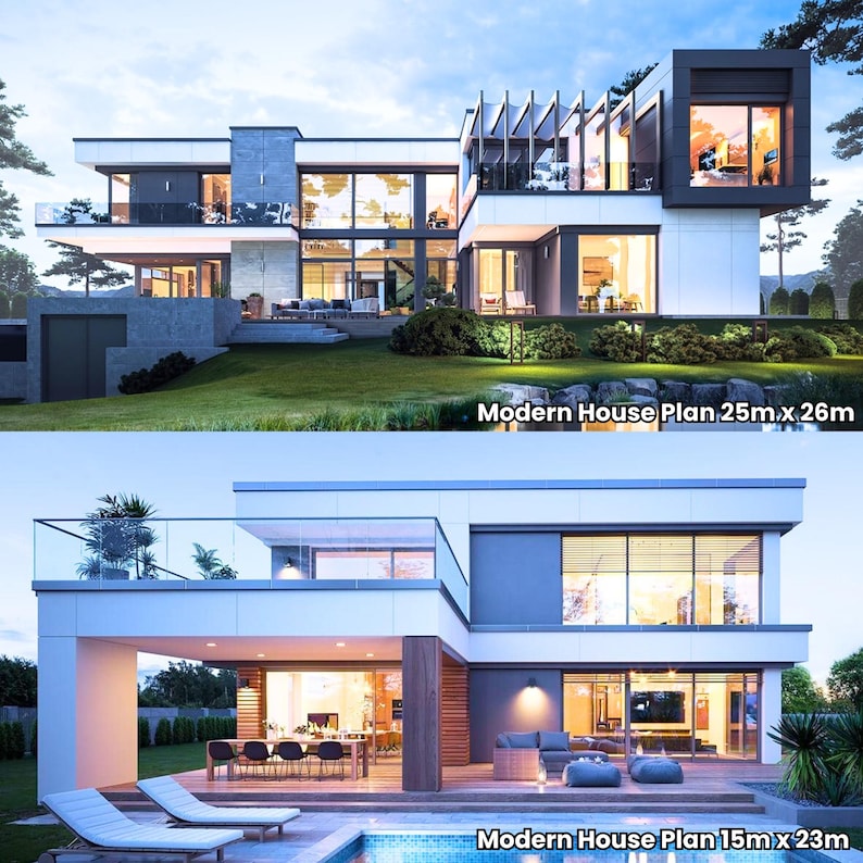 Modern House Plans 25m X 26m | 15m X 23m / 5 Bedroom 543 M2 | 4 Bedrooms 410 M2 W/ Loft, Bedroom ...