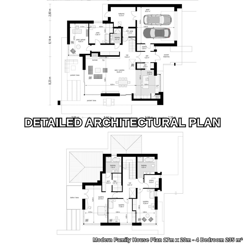 Modern House Plan -15m X 23m, 4 Bedrooms, 410 M2 ||| 17m X 20m - 4 ...