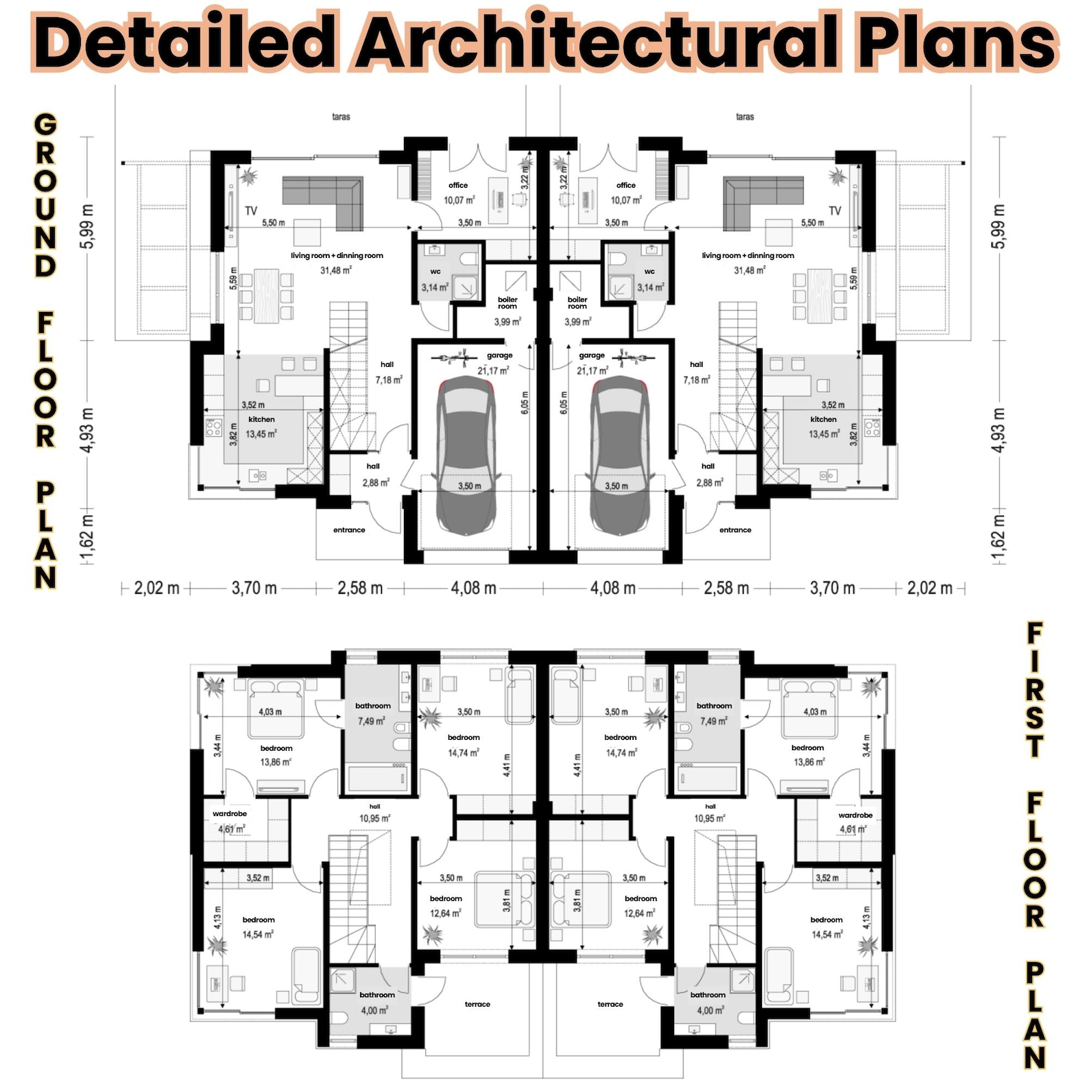Twin Modern Villa Plans, 4 Bedroom 216 M2, W/ Loft, Bedroom, Garage ...