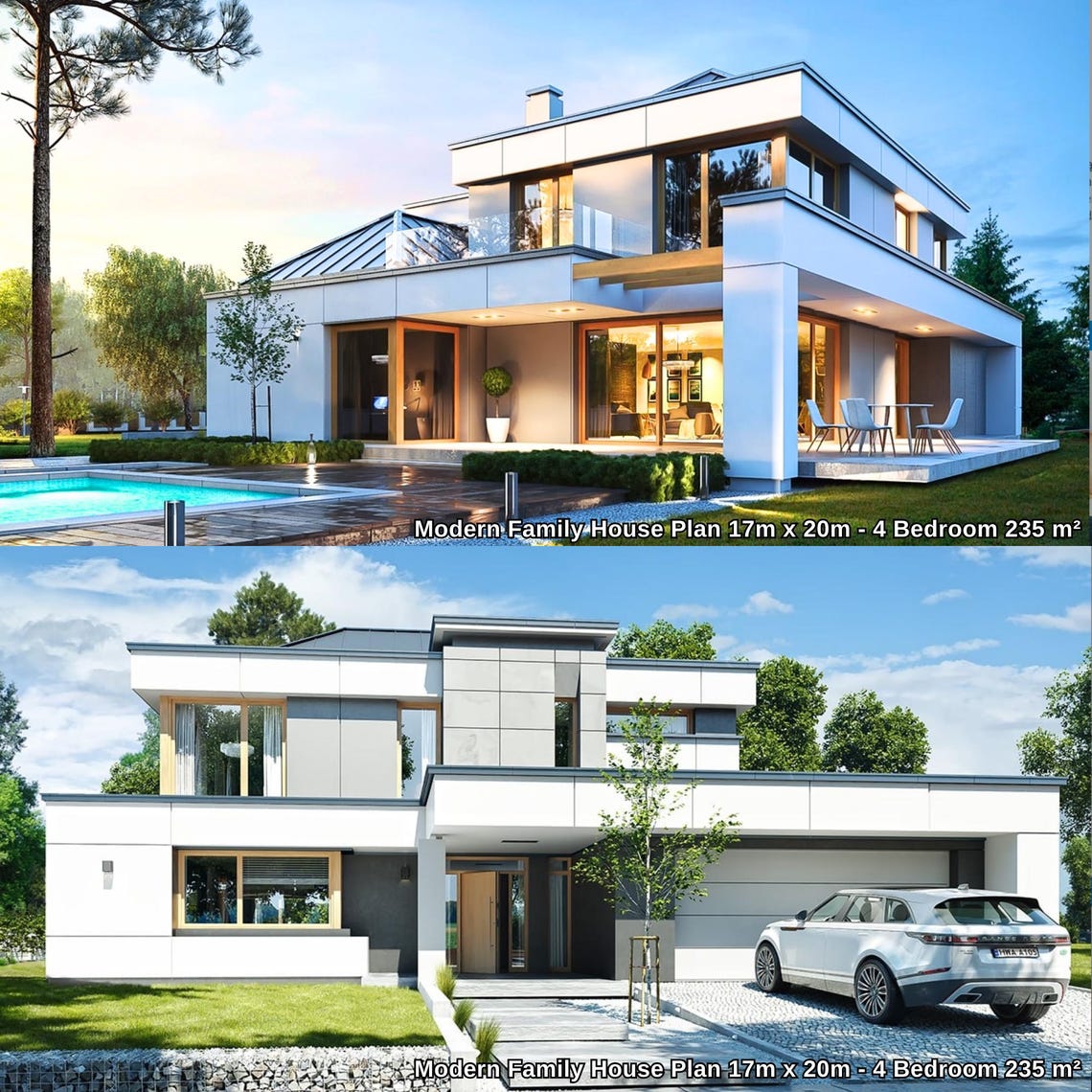 Modern House Plan -15m X 23m, 4 Bedrooms, 410 M2 ||| 17m X 20m - 4 ...