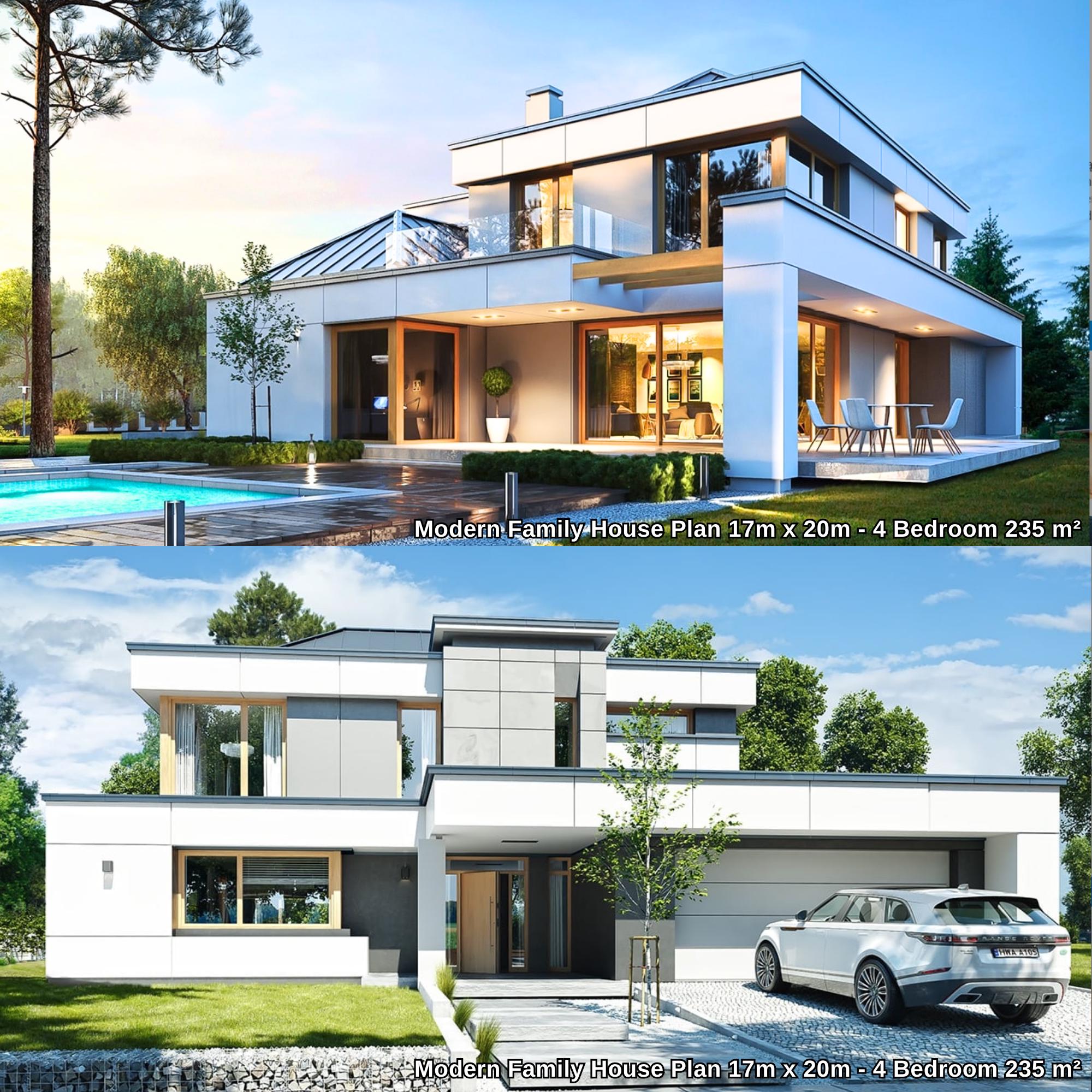 Modern House Plan -15m X 23m, 4 Bedrooms, 410 M2 ||| 17m X 20m - 4 ...